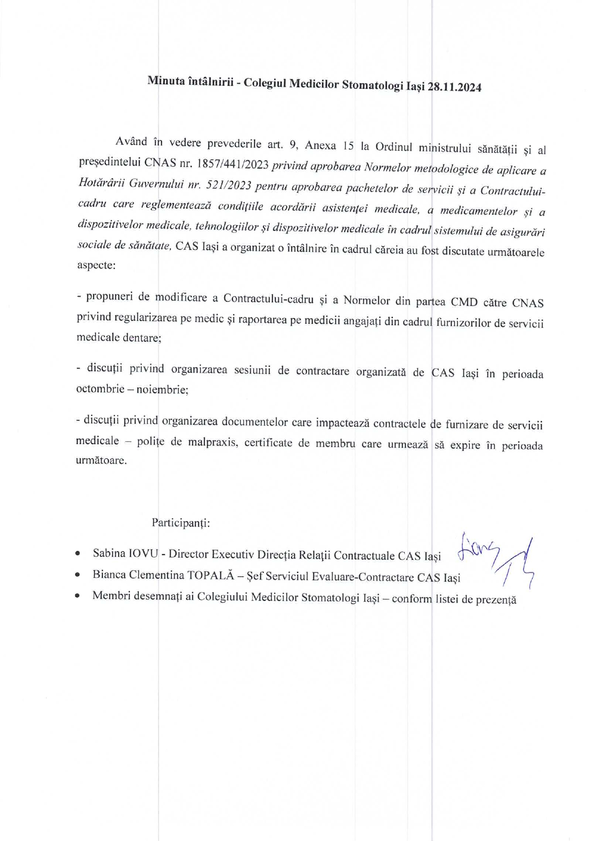 Minuta întâlnirii 28.11.2024 CAS-CMS Iași - Colegiul Medicilor ...